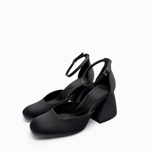 Zara | Shoes | Zara Black Geometric Block Heel High Heels Nwt Size Us ...